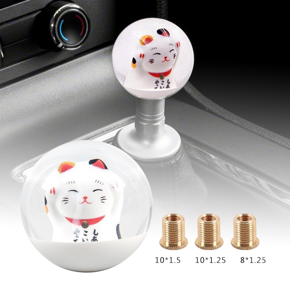 Universal รถ Fortune Lucky Cat Shift Knob รอบ Ball Shifter Lever 3 อะแด ...