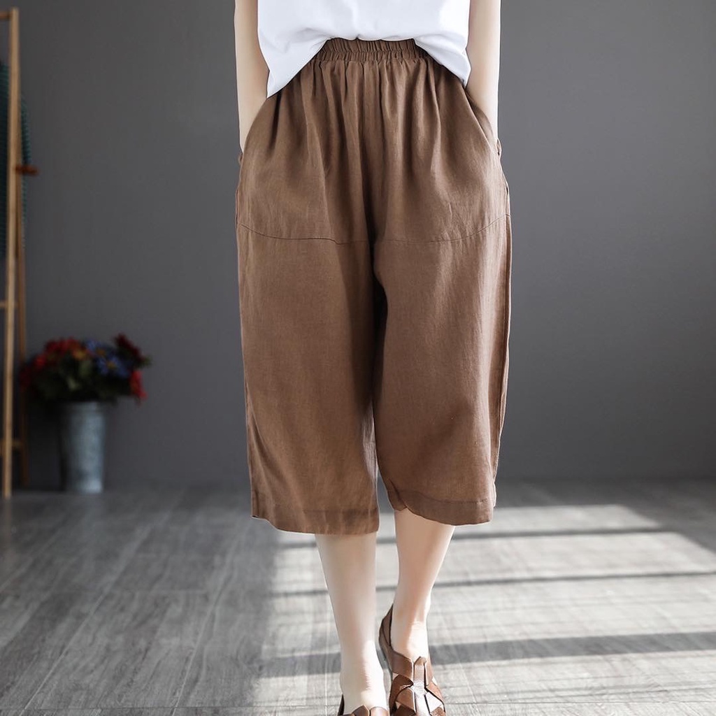 กางเกงผ้าฝ้าย เขายาว สาวไซส์ใหญ่ หญิง-ชาย ผ้าพื้นเมือง สีพื้น เอว 2xl-6xl ยืดถึงเอว 54 นิ้ว บิ๊ก ...