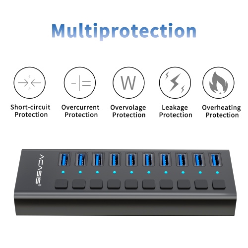 ACASIS Multi USB 3.0 Hub 10 พอร์ตความเร็วสูงพร้อม Splitter ON OFF Switch Blocker สามารถใช้สำหรับ ...