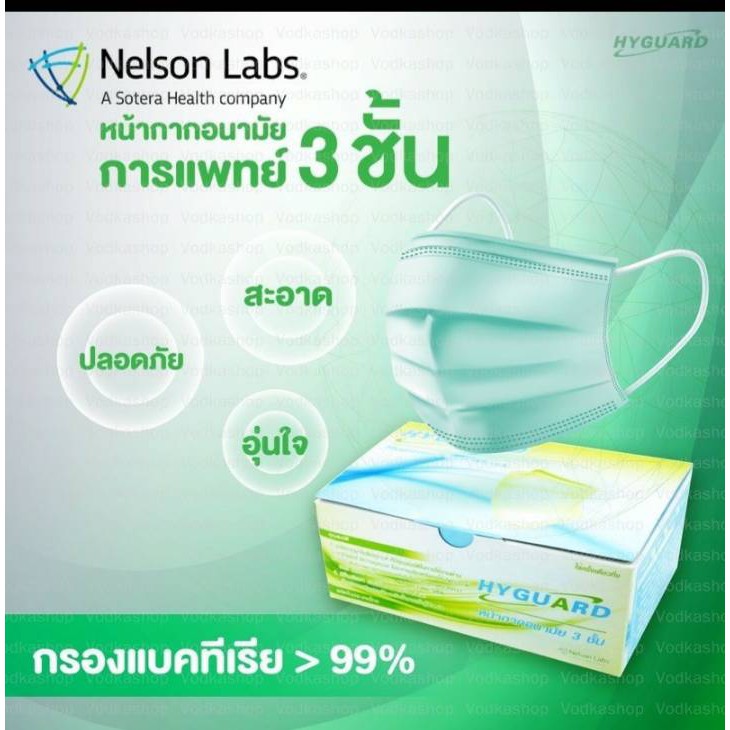 หน้ากากอนามัย "HYGUARD" Hygienic Face Mask Earloop 3 Ply. หนา 3 ชั้น ...