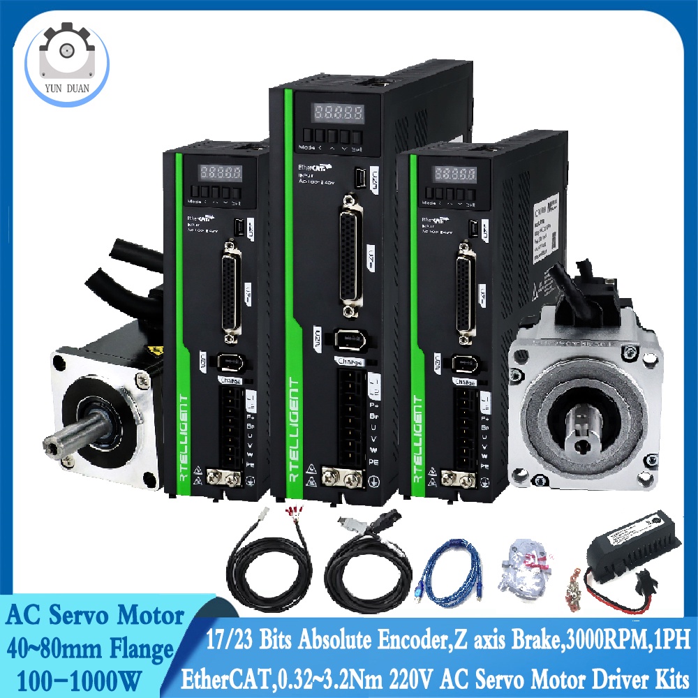 200W 400W 750W 0.1KW 220V AC Servo Motor Driver Kit 1PH 3000RPM 0.32-3 ...