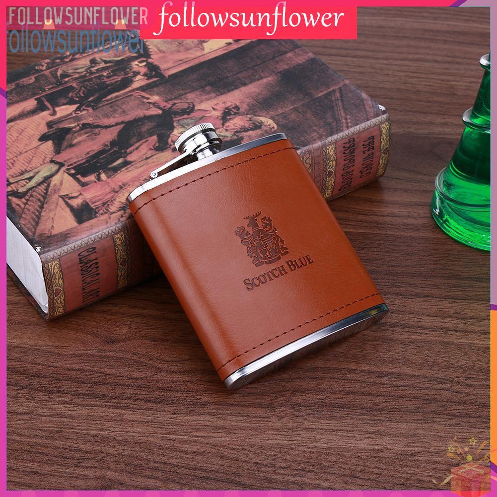 ♚fo♚7oz Leather Stainless Steel Hip Flask Set with Funnel Cups Whiskey ...