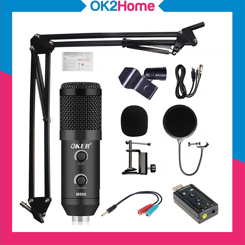 OKER M890 ไมค์โครโฟนคอนเด็นเซอร์ + USB Sound 7.1 + สายแปลงโทรศัพท์ ...