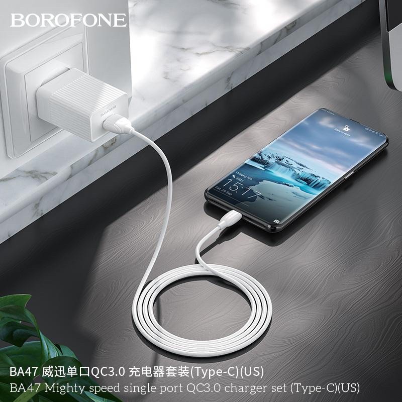 ชุดชาร์จเร็ว หัวชาร์จพร้อมสาย BOROFONE BA47 QC3.0 18W 1USB Micro USB ...