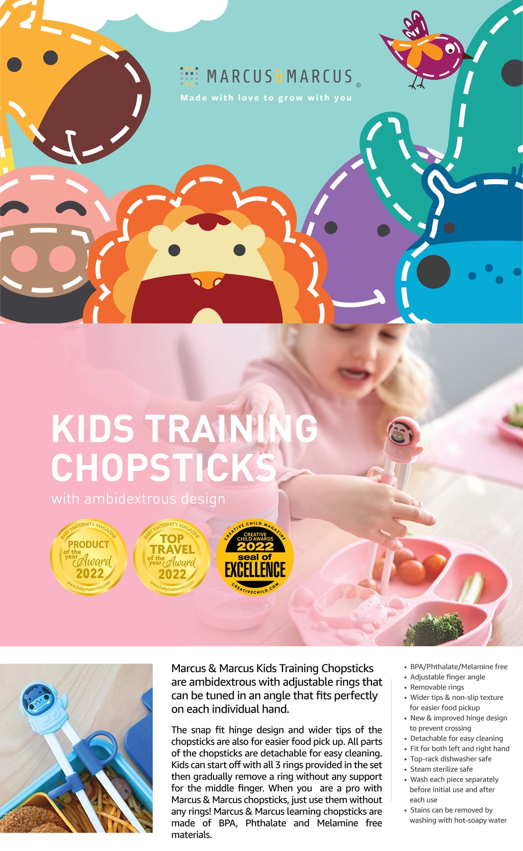 Marcus & Marcus Kids Training Chopsticks ตะเกียบฝึกหัดสำหรับเด็ก ...