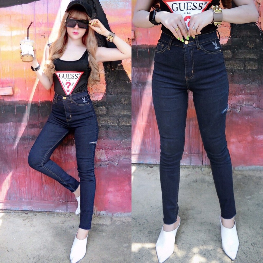 Cc jeans 062 S-5XL กางเกงยีนส์ผู้หญิง ทรงเดฟ ปักนก ปลายขาตัดรุ่ย ...