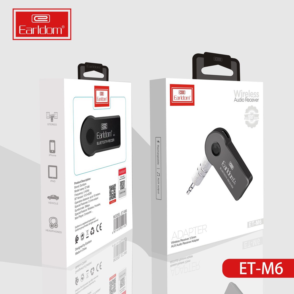 Earldom M6 Car Bluetooth อุปกรณ์รับสัญญาณบลูทูธ แบบ Aux 3.5มิลลิเมตร ...