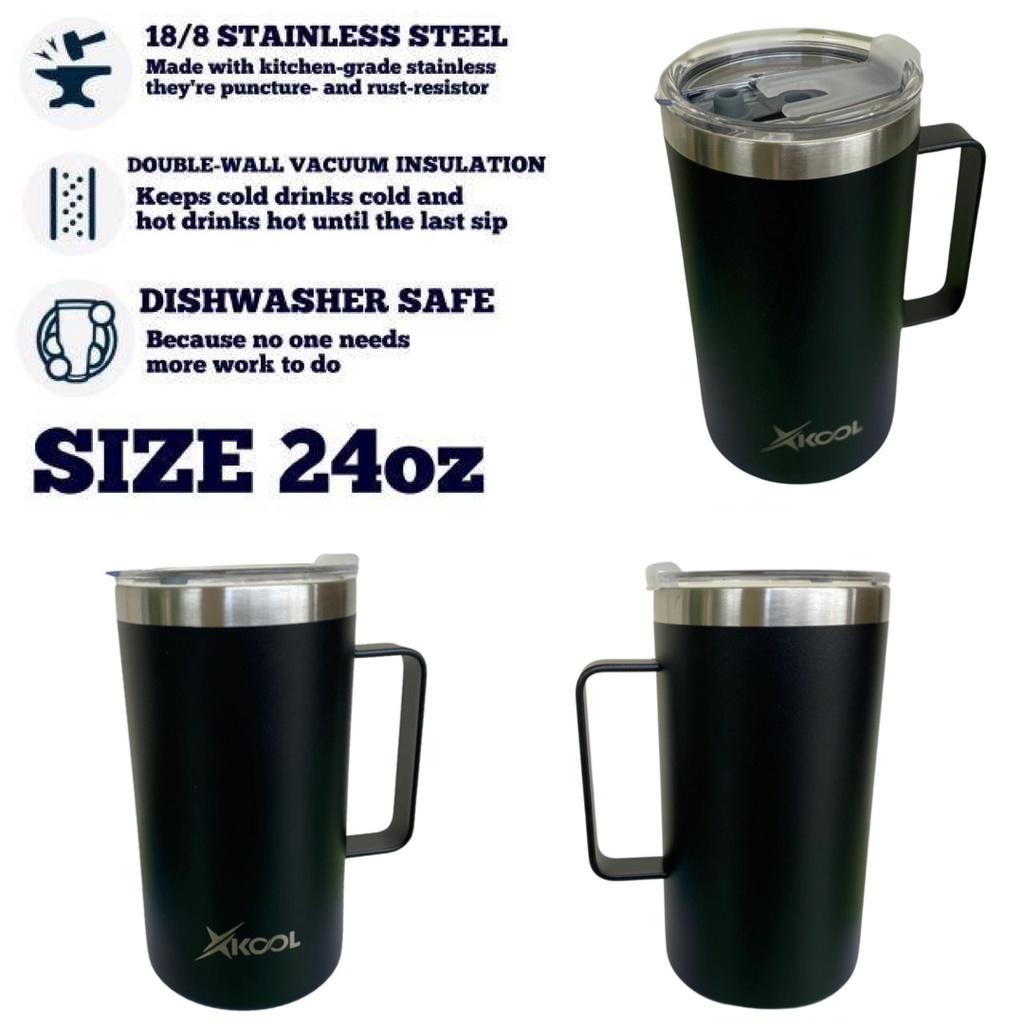 Xkool แก้วน้ำ24oz/710ml มาพร้อมหูจับ สีพื้นเก็บอุณหภูมิความเย็น,ร้อน สีพื้นแบบหนาเป็นสแตนเลส 304 ...