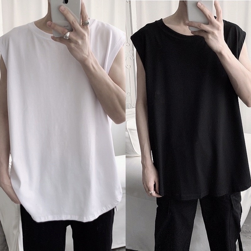 พร้อมส่ง เสื้อยืดแขนกุด สีพื้น สไตล์เกาหลี ใส่อยู่บ้าน เที่ยวได้ ...