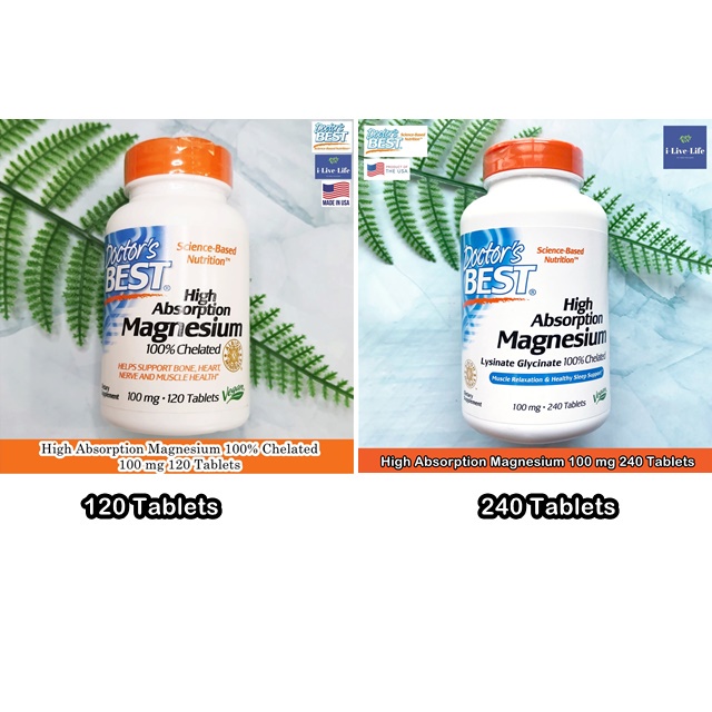 Doctor's Best - High Absorption Magnesium 100% Chelated 100 mg 120 or ...