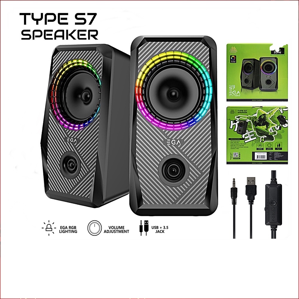 ลำโพงคอม EGA TYPE S7 SPEAKER ลำโพง มีไฟ RGB เชื่อมต่อผ่าน JACK 3.5mm ...
