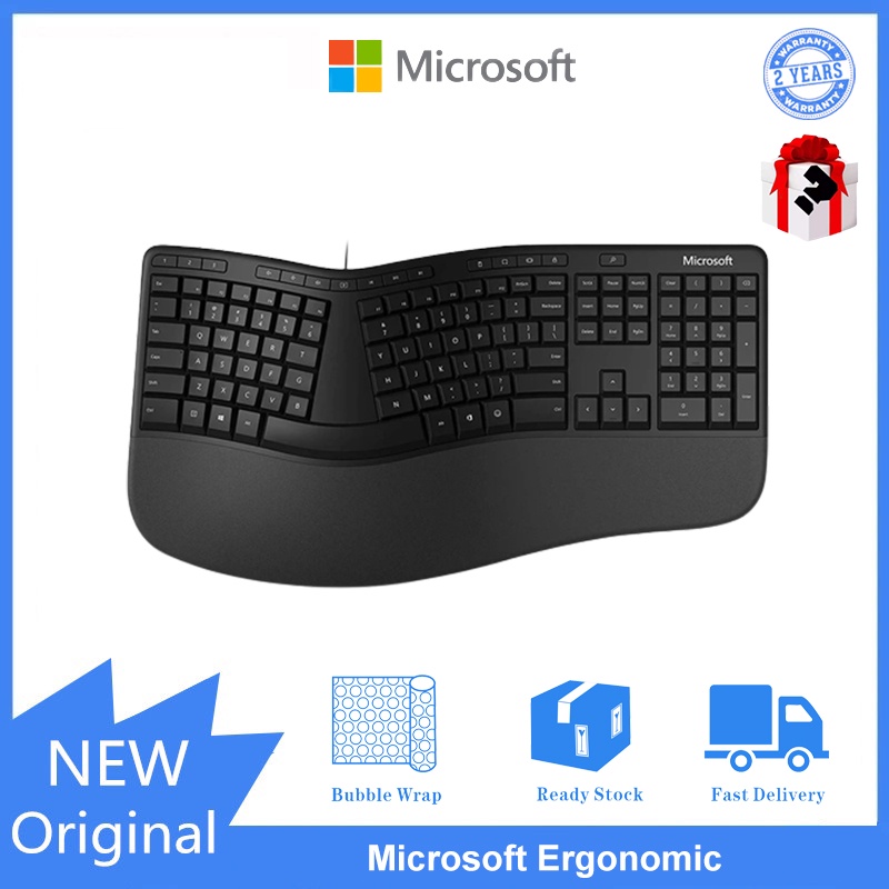 Microsoft ergonomic desktop keyboard wired home office | Shopee Thailand