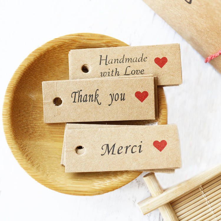 ป้ายแท็ก Tag น้ำตาล (100 ชิ้น) Thank you / Merci / Handmade | Shopee ...