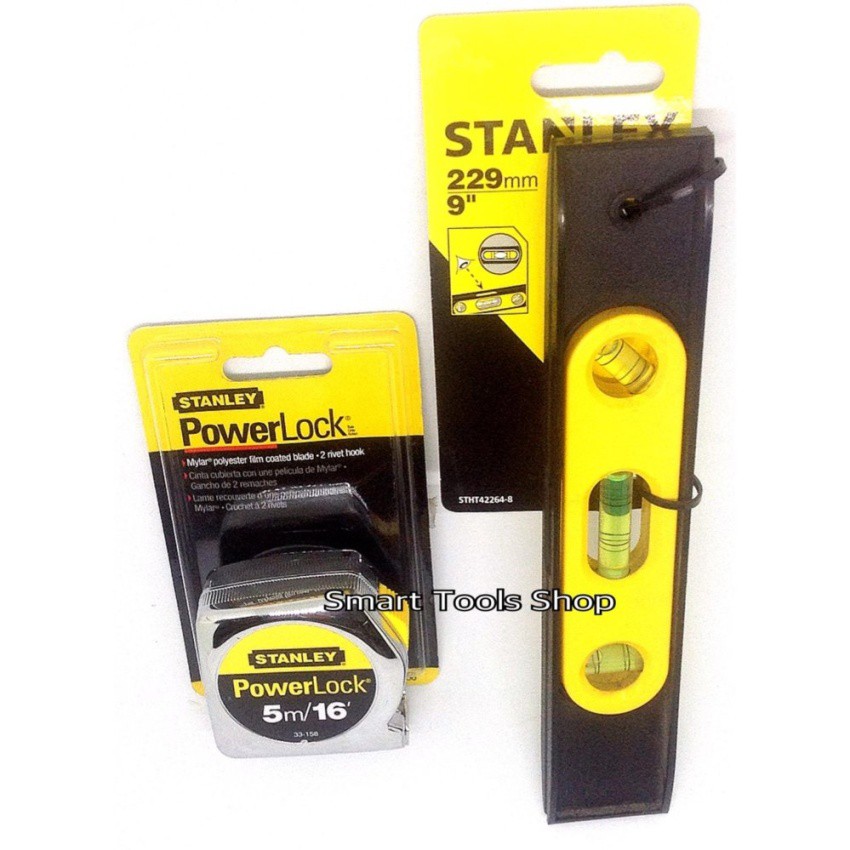 ตลับเมตร STANLEY power lock 5M./16' 3/4"+Stanleyระดับน้ำ 9 นิ้ว#2494 ...