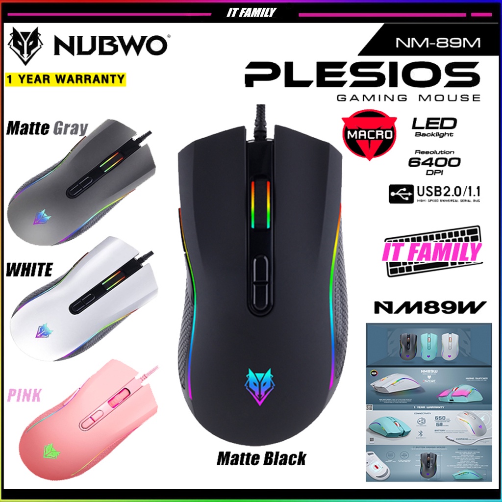 เมาส์เกมมิ่ง Nubwo NM-89M เมาส์เกมมิ่ง มาโคร LED มี 4สี ดำ,ขาว,เทา,ชมพู ...