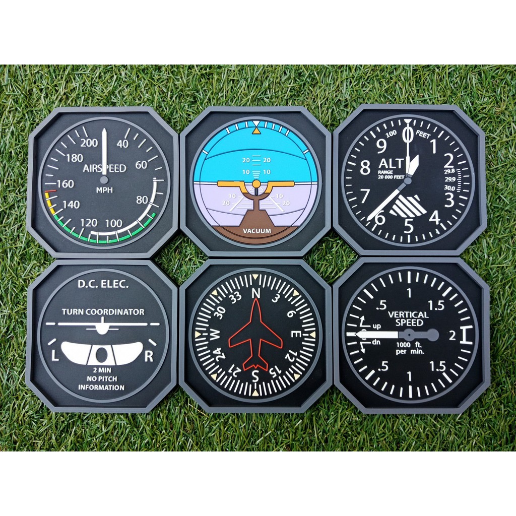 แผ่นยางรองแก้ว Aircraft Intrument 6 ea+เครื่องวัดประกอบการบิน สายการบิน ...