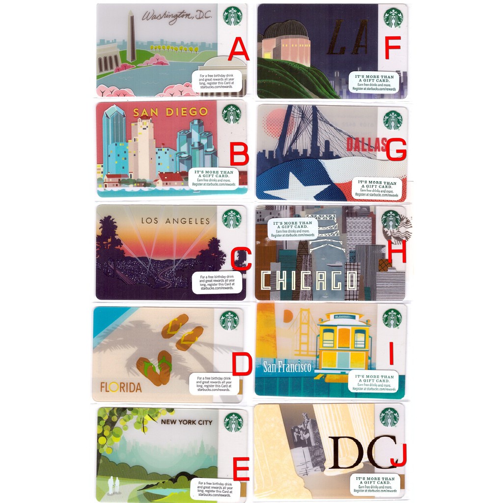 STARBUCKS USA City Card หายาก Washington DC, Florida, Dallas, San Diego ...