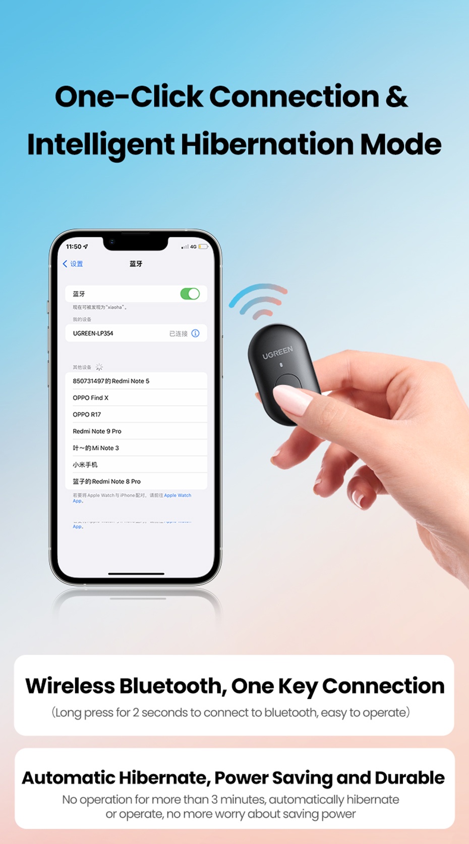 Ugreen รีโมทคอนโทรลบลูทูธ ชัตเตอร์ควบคุมเซลฟี่ สําหรับถ่ายภาพ มือถือ ...