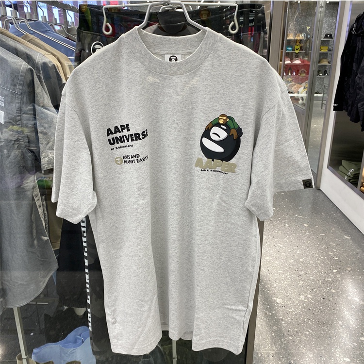 เสื้อยืดคอกลม แขนสั้น พิมพ์ลายตัวอักษร Aape ape face แฟชั่นฤดูใบไม้ผลิ ...