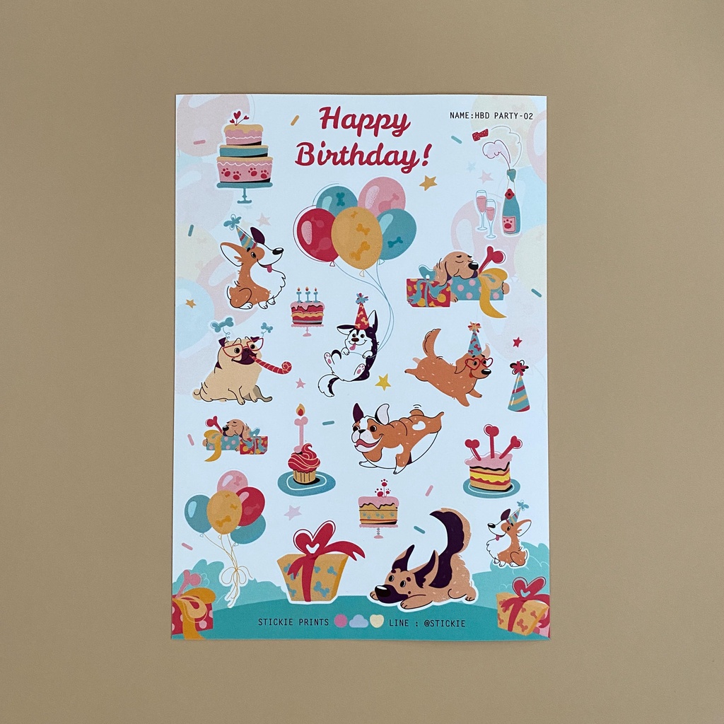 สติ๊กเกอร์ติดเล่น กันน้ำ ลาย HBD PARTY ( Sticker dicut 1 sheet ...