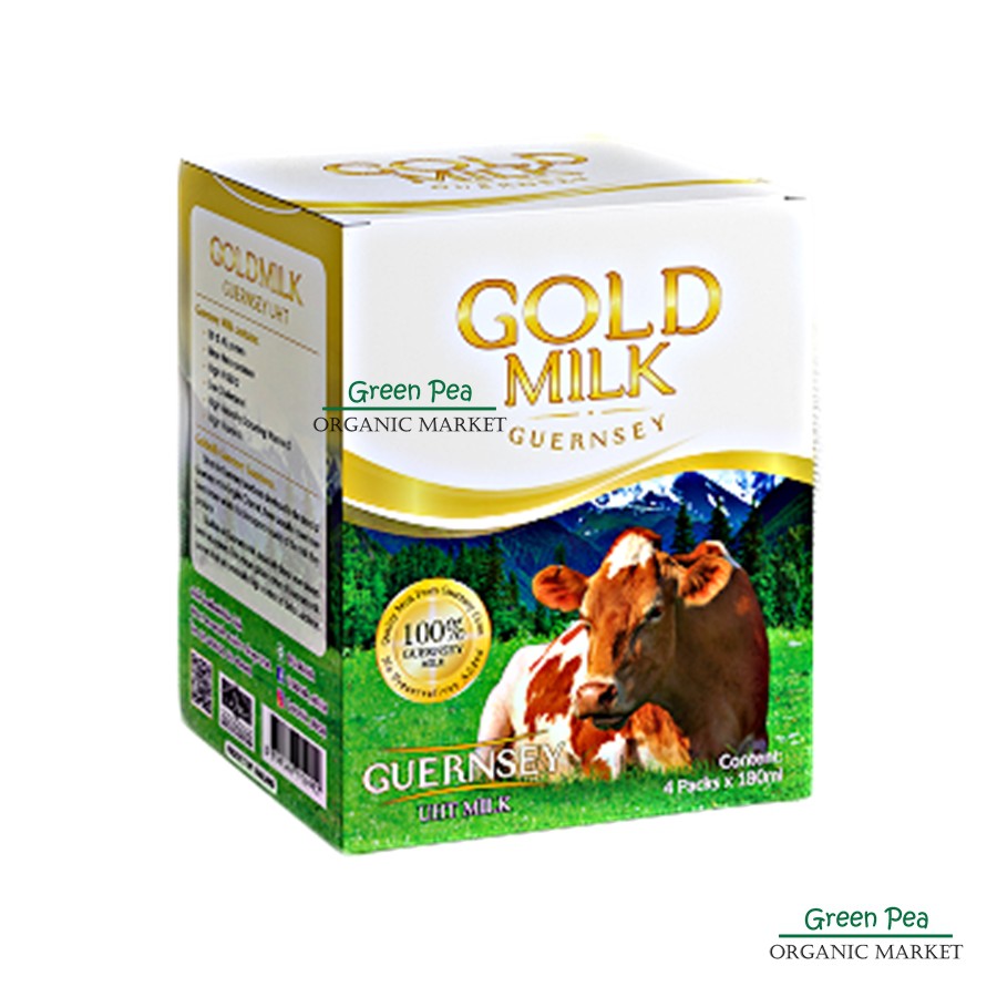 Gold Milk น้ำนมโคแท้ 100% *แพ้นมวัวดื่มได้ [แพค4กล่อง] กล่องละ180ml. Guernsey UHT เกรดพรีเมี่ยม ...