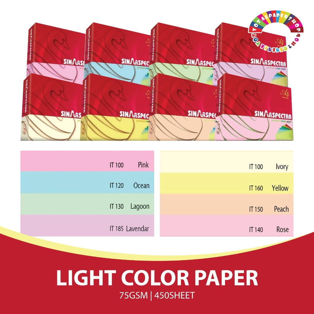 กระดาษสี Sinar SPECTRA A4 (75/80แกรม) / กระดาษสี A4/สีกระดาษสี | Shopee ...