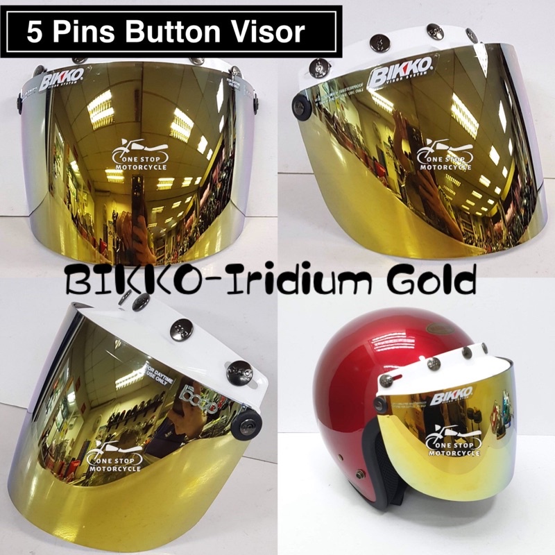 Gold BIKO BOGO VISOR 5 ปุ่ม PINS หมวกกันน็อคสีขาว VISOR สําหรับ ...
