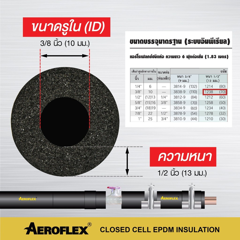 Celflex ยางหุ้มท่อ เซลเฟล็กซ์ หนา 3/8" (9มม.) เหมาะสำหรับหุ้มท่อแอร์ ...