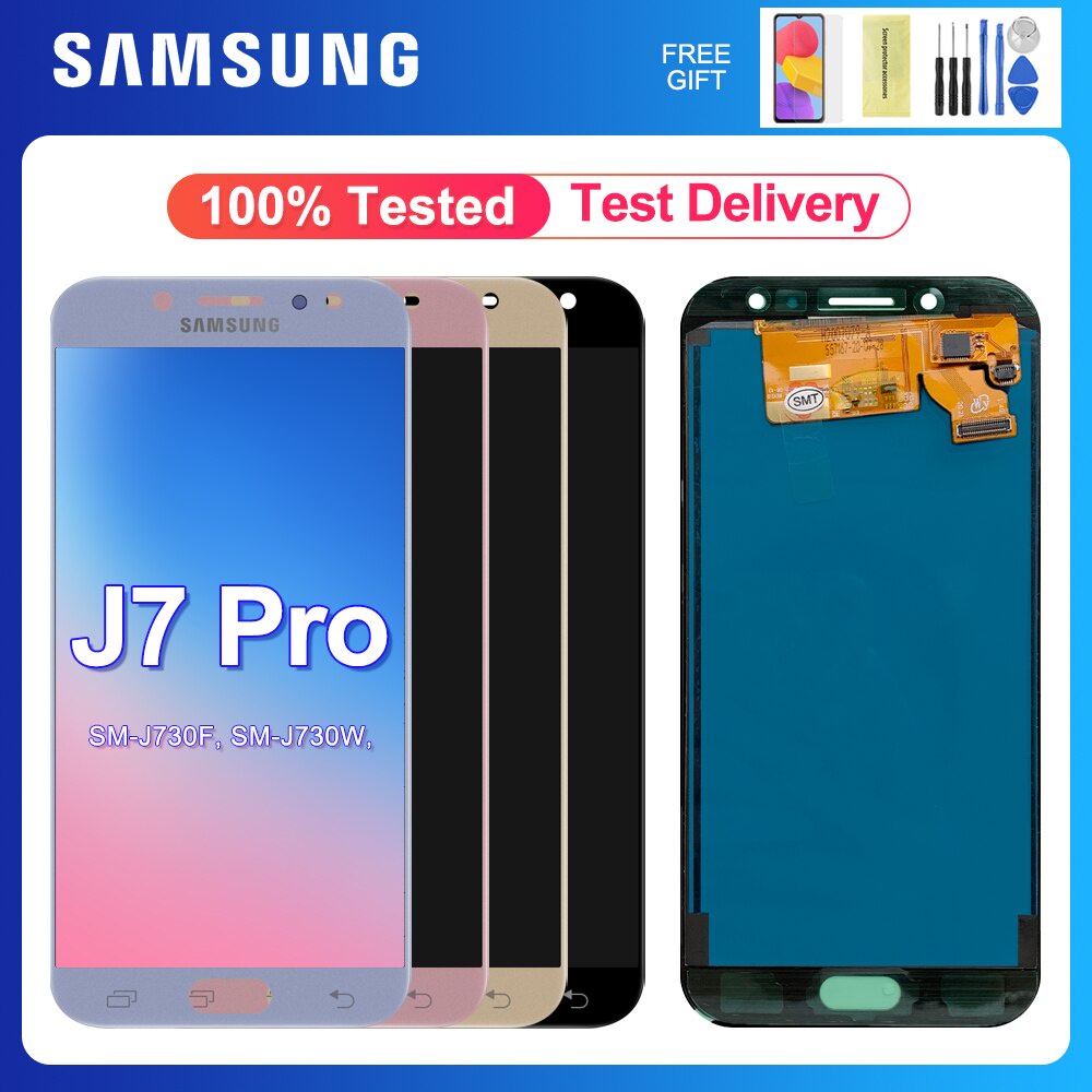 อะไหล่หน้าจอสัมผัสดิจิทัล LCD TFT 100% แบบเปลี่ยน สําหรับ Samsung Galaxy J7 Pro 2017 J730 J730F ...