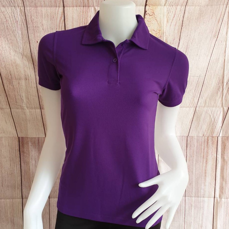 PL104 เสื้อโปโลผู้หญิงสีม่วง ปก+แขนผ้าในตัว ทรงเข้ารูป ผ้าไมโครซูเปอร์ซ ...