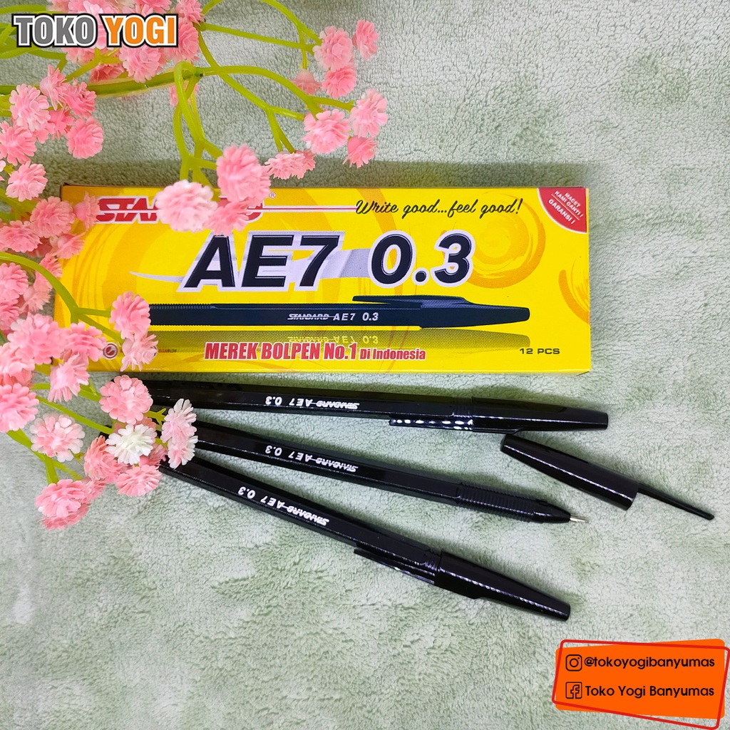 ปากกาลูกลื่นมาตรฐาน AE 7 0.3 หมึกสีดํา (1 แพ็ค = 12 ชิ้น) | Shopee Thailand