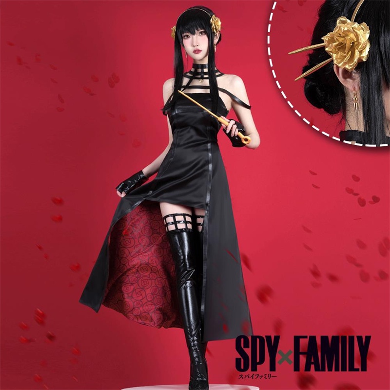 ชุดคอสเพลย์อนิเมะ Spy Family Yor Forger Killer Assassin Gothic แบบหนัง ...