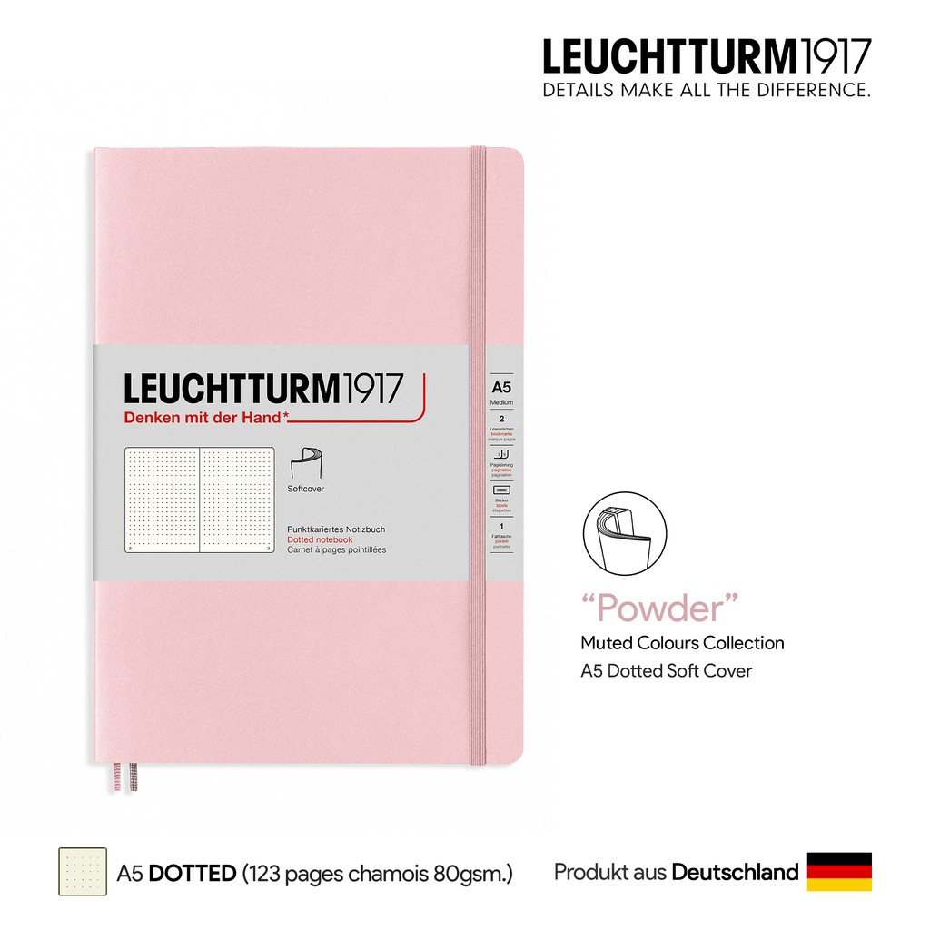 Leuchtturm1917 Muted Colours A5 Dotted Soft Cover "Powder" - สมุดโน๊ตปก ...