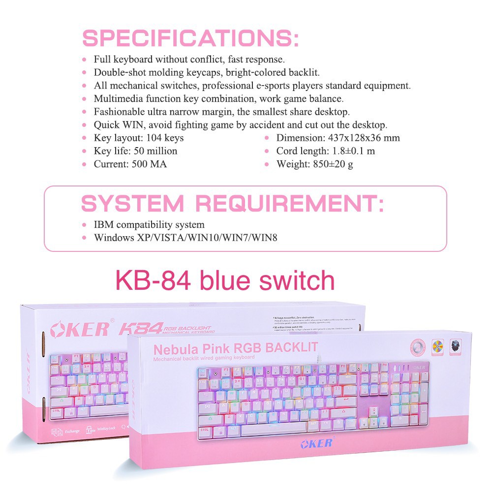 KEYBOARD (คีย์บอร์ด) OKER K 84 RGB MECHANICAL. Blue Switch /Red Switch U7aU | Shopee Thailand