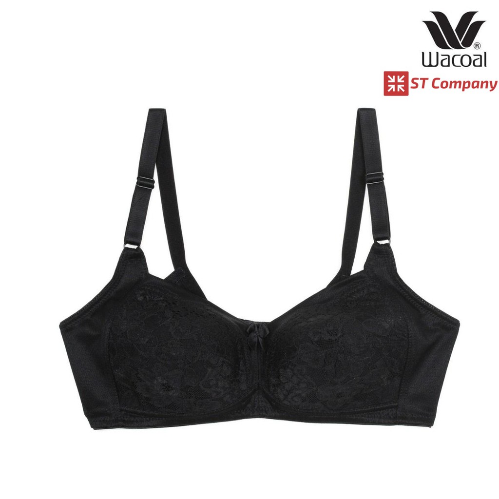 Wacoal Basic Bra สีดำ (BL) เต็มทรง ไม่มีโครง เสริมฟองบาง รุ่น WB9M09 แต่งลูกไม้ ตะขอ 3 แถว เสื้อ ...