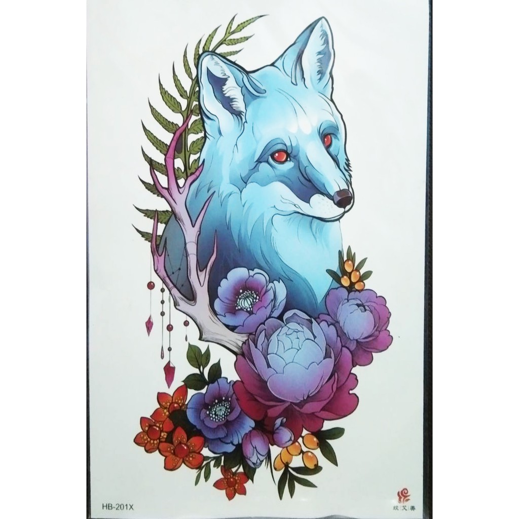 แทททู สติ๊กเกอร์ หมาป่า สีฟ้า blue wolf sticker tattoo temporary ...