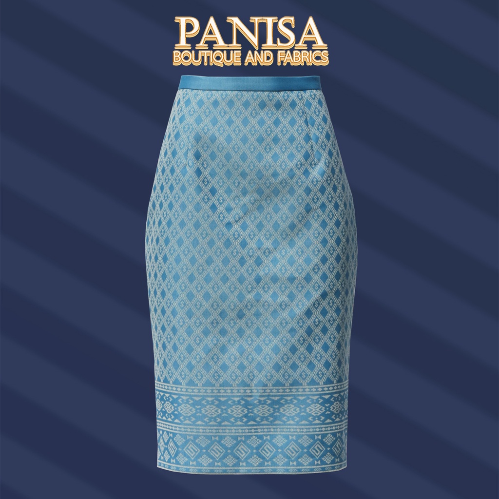 แบรนด์ PANISA ชุดทำงานผ้าไทย No.7สีฟ้าลายขอพระราชทานใหม่ | Shopee Thailand