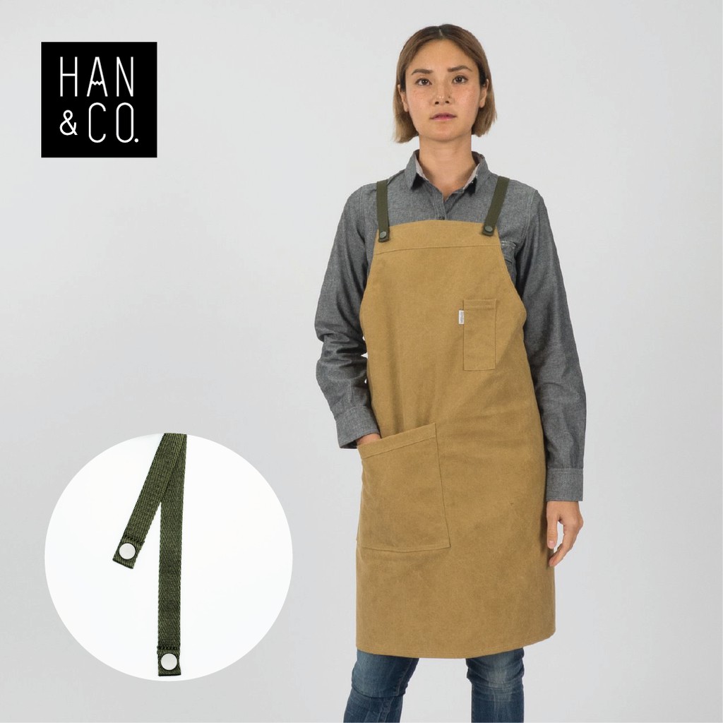 Han&Co.12C Cross Back Apron-LATTE BROWN ผ้ากันเปื้อนเต็มตัวสายไขว้หลัง ...