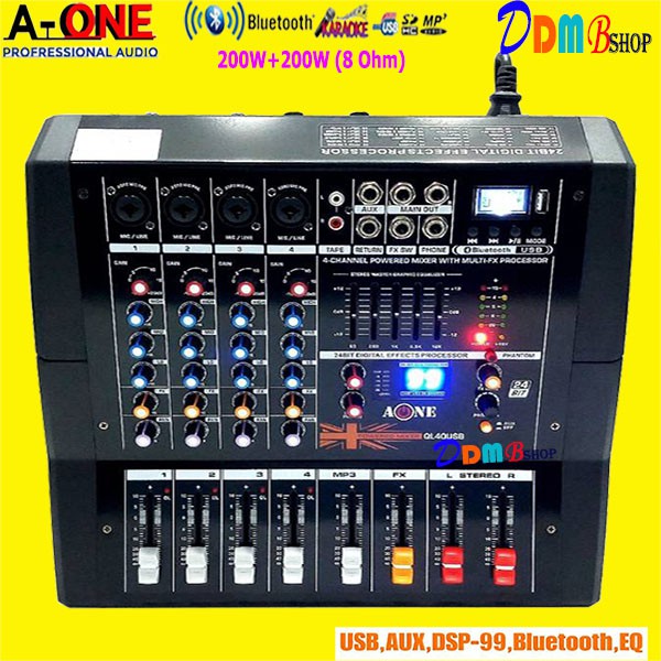เพาเวอร์มิกเซอร์ 4ช่อง เครื่องผสมสัญญาณเสียงแบบมีกำลังขยายในตัว POWERMIXER BLUETOOTH DSP-99 A ...