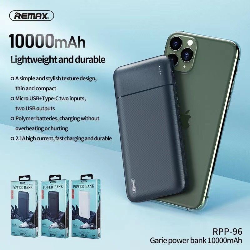 พาวเวอร์แบงค์ แบตเตอรี่สำรอง Remax ขนาด 10000mAh รุ่น RPP-96 Power Bank ...