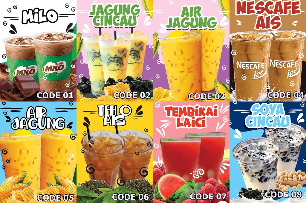สติ๊กเกอร์ Air Balang Stiker Jus Buah Kelap Teh Ais Green Tea Label ...