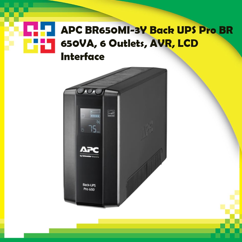 APC BR650MI-3Y Back UPS Pro BR 650VA/390W 6 Outlets, AVR, LCD Interface ...