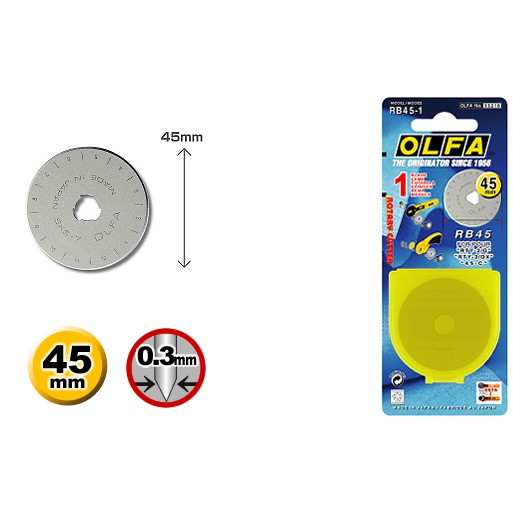 ใบมีด โรตารี่คัตเตอร์ ขนาด 45 mm ของญี่ปุ่น OLFA Rotary Cutter Blade จำนวน 1 ใบ (รหัส RB45-1 ...