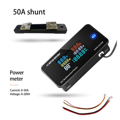 KWS DC 0-200V Voltmeter 10A/50A/100A มิเตอร์วัดไฟ DC 7in1 วัดพลังงาน Wattmeter Kwh Volt Amp จอ ...