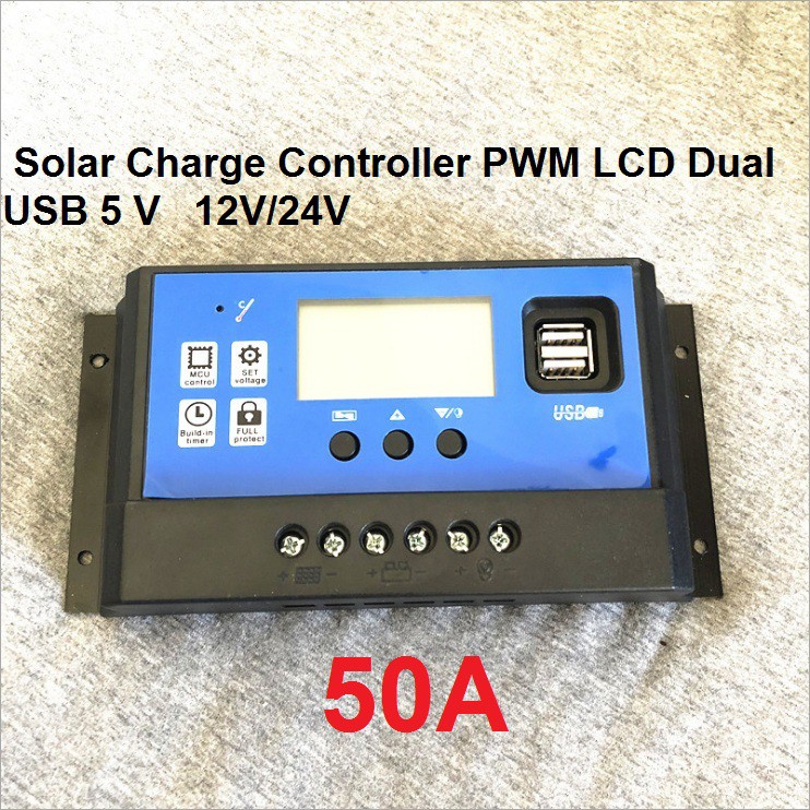 50A Solar Charge Controller PWM LCD Dual USB 5 V 12V/24V | Shopee Thailand