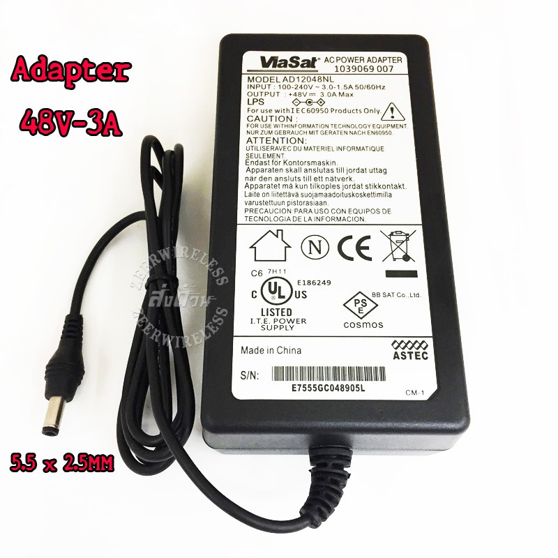 Adapter 48V-3A อะแดปเตอร์ 48V-3000mA หัว5.5 x 2.5MM พร้อมสายAC | Shopee ...