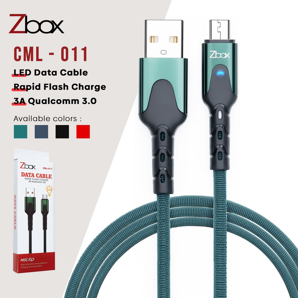 สายเคเบิ้ล Zbox CML-011 โลหะ พร้อมไฟ LED ชาร์จเร็ว 3A Qualcomm 3.0 ...