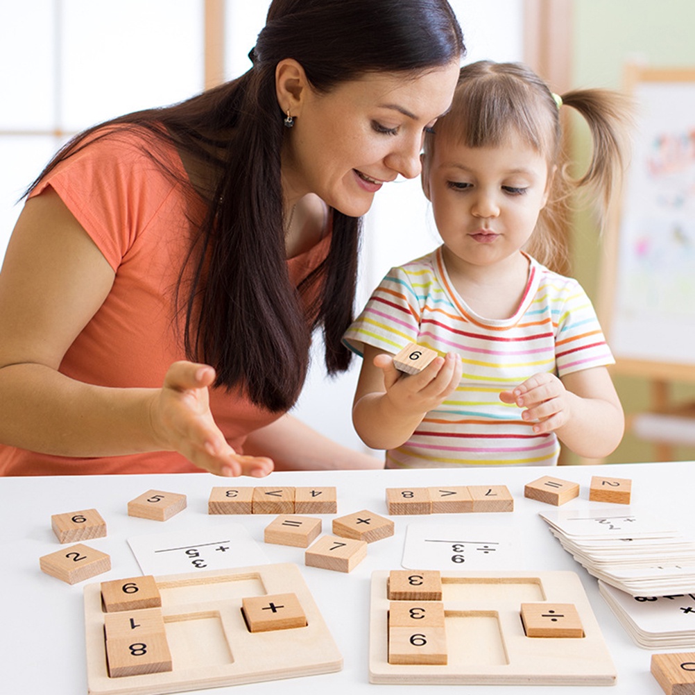 LOVE Wooden Number Blocks and Math Flash Cards for Addition Subtraction ...