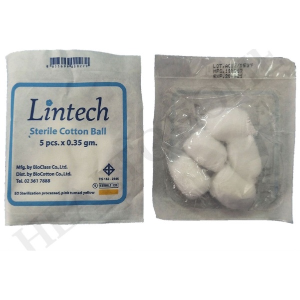 Lintech สำลีก้อน ปราศจากเชื้อ 0.35 กรัม บรรจุห่อละ 5 ชิ้น Cotton ball ...