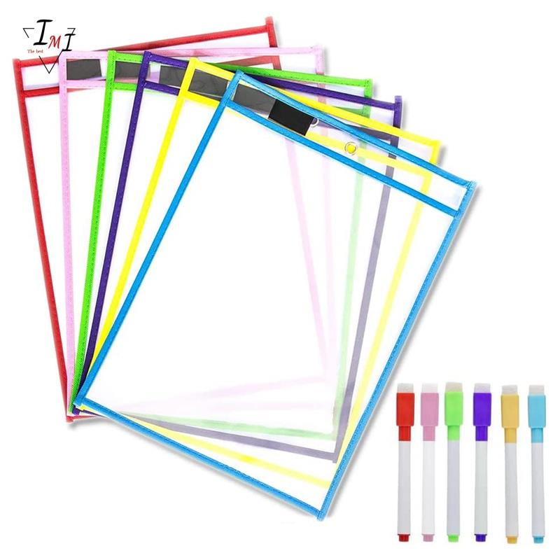 Reusable Dry Erase Pockets, 6 Pack Reusable Dry Erase Sleeves, Assorted ...